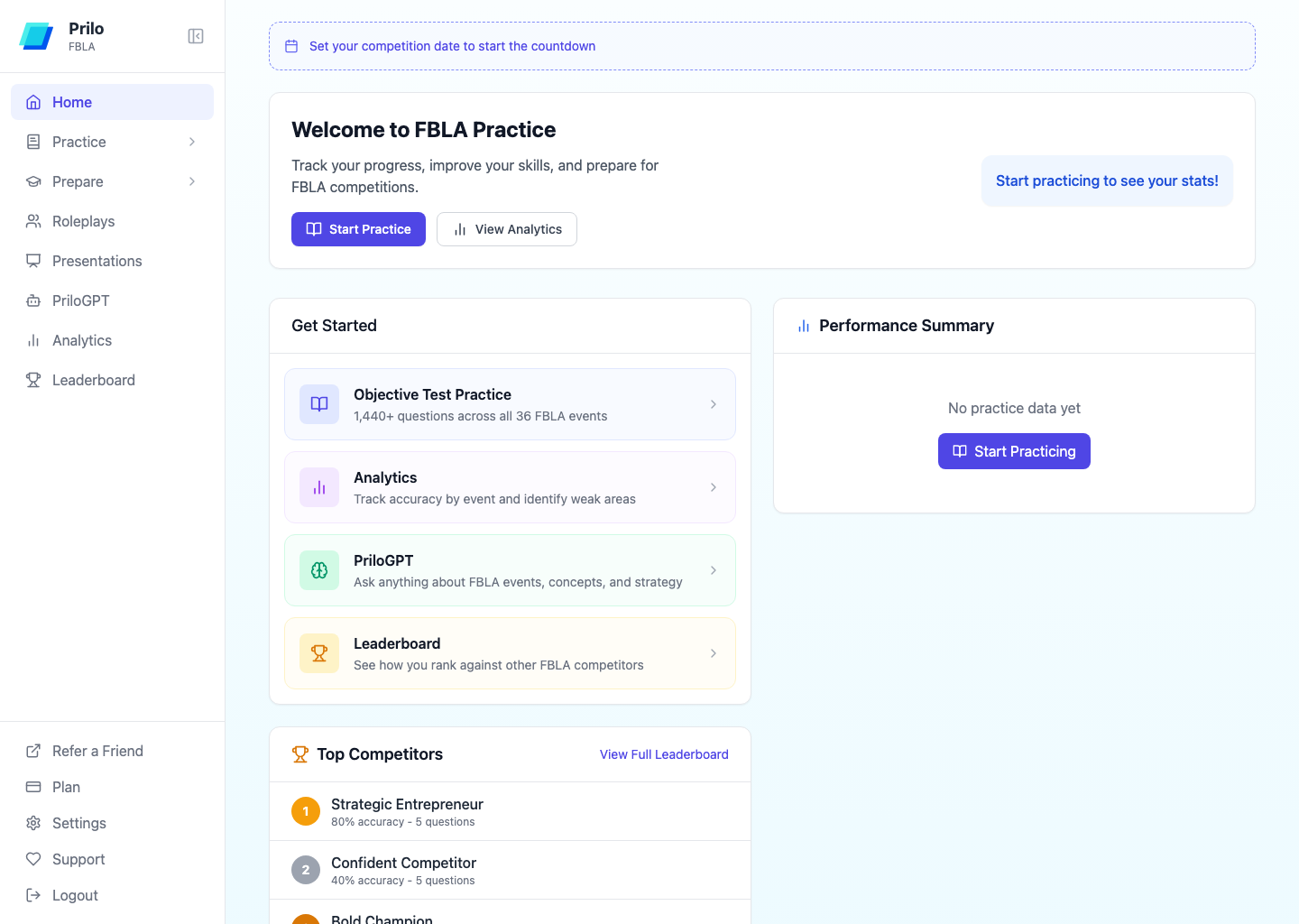 Prilo - AI Study Platform for DECA, WSC, FBLA, and HOSA